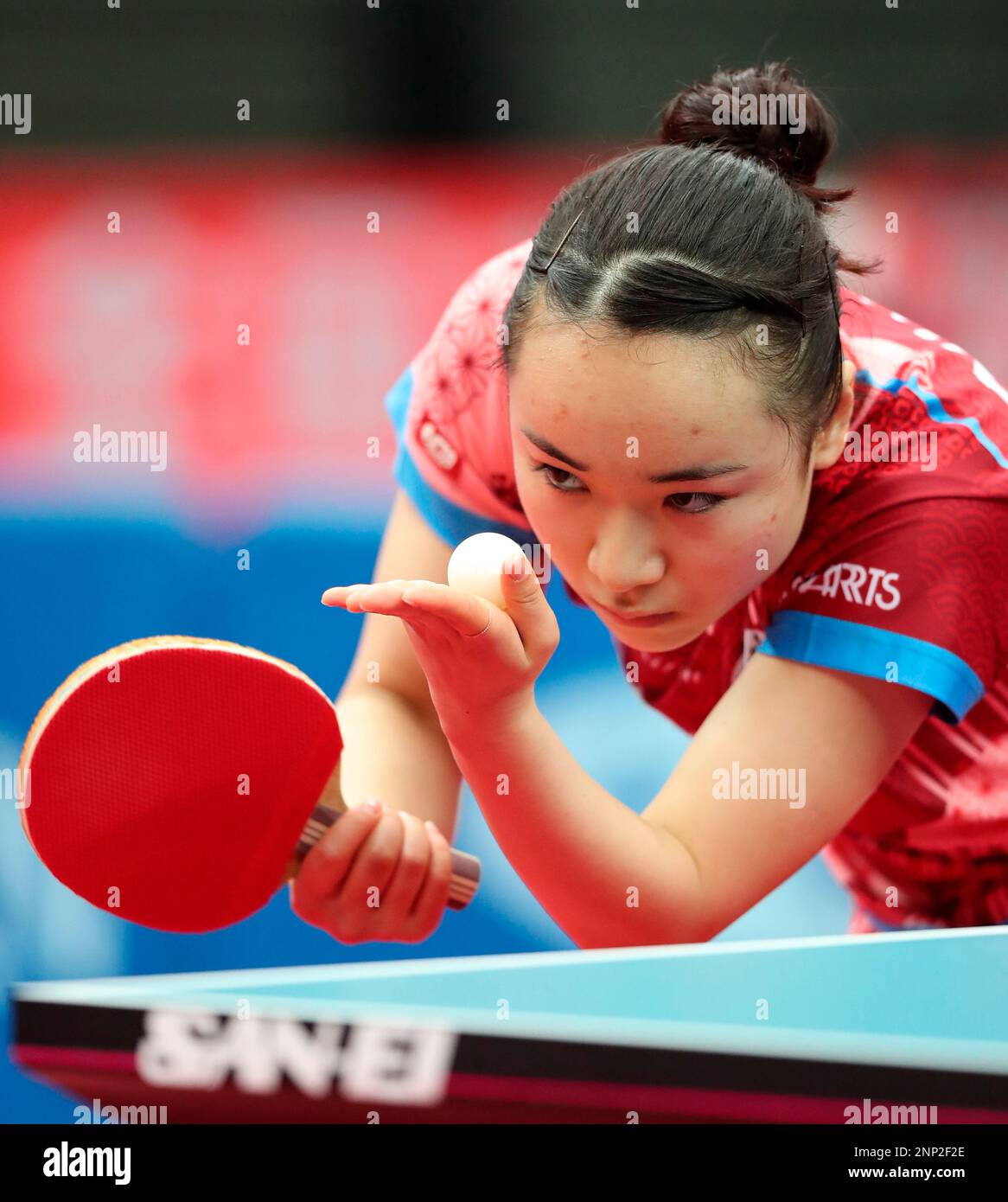 Japanese table tennis player Mima Ito competes during the quarterfinal ...