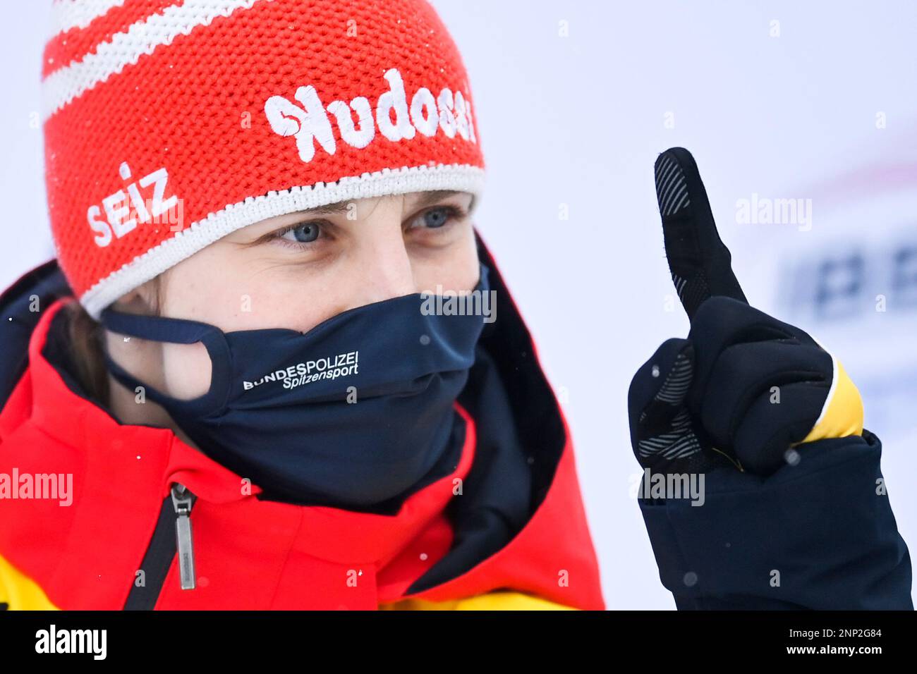 Tina Hermann of Germany reacts after the women's Skeleton World Cup in ...