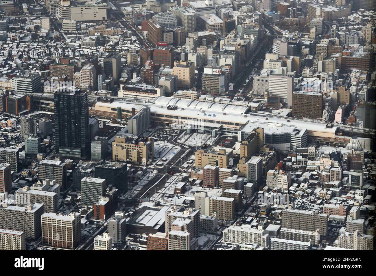An aerial photo shows Niigata station in Niigata City, Niigata ...