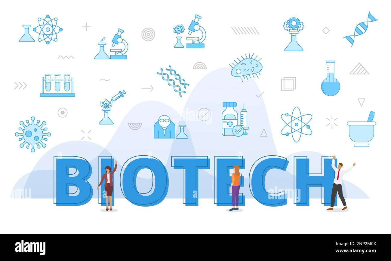 biotechnology concept with big words and people surrounded by related ...