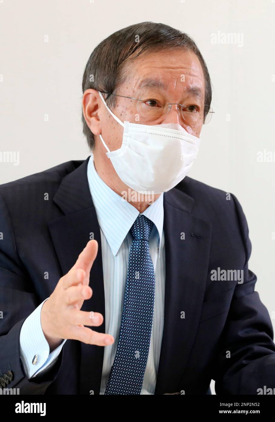 President of Nippon Steel Co., Eiji Hashimoto speaks during an ...