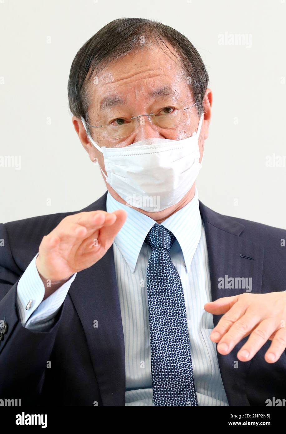 President of Nippon Steel Co., Eiji Hashimoto speaks during an ...