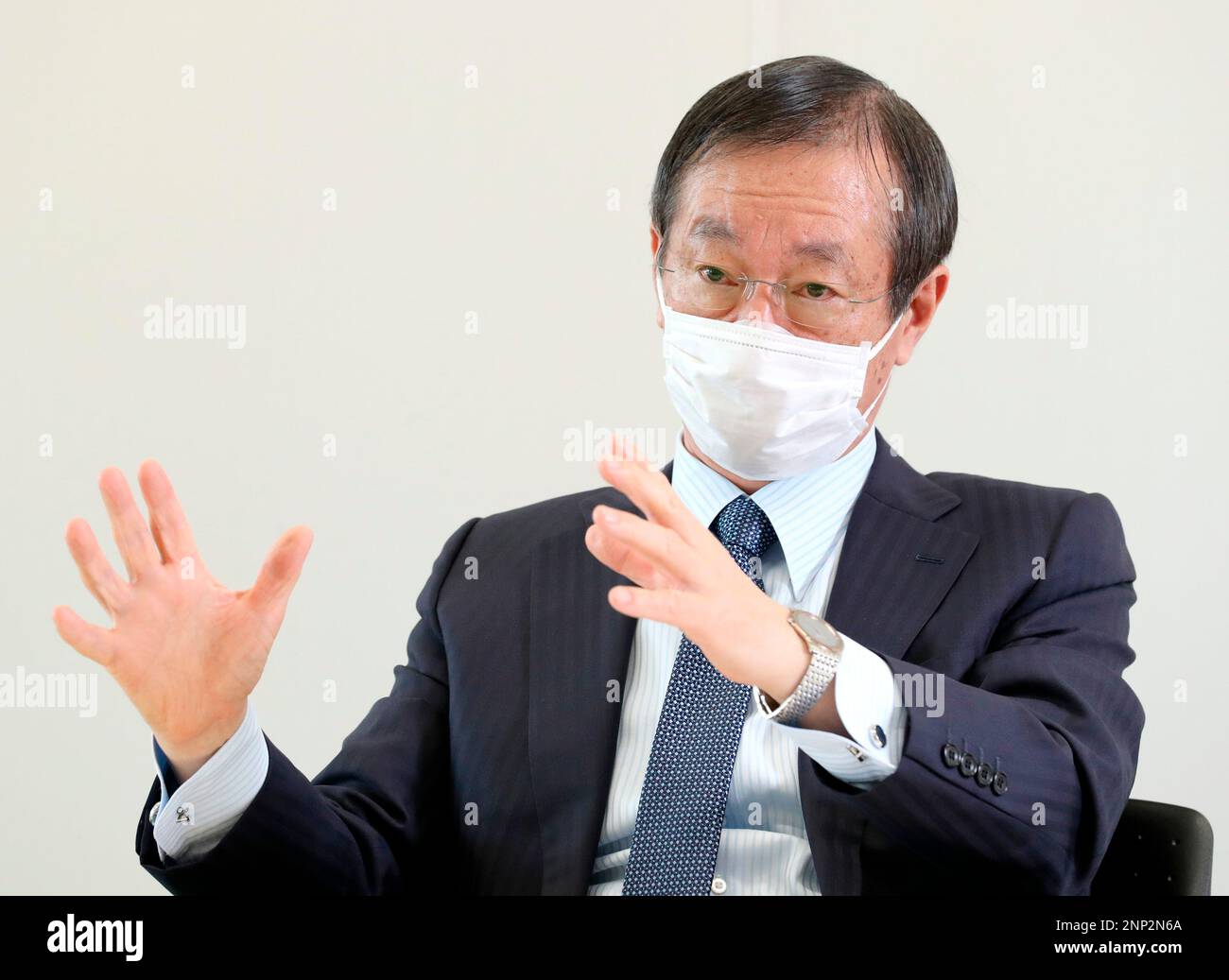 President of Nippon Steel Co., Eiji Hashimoto speaks during an ...