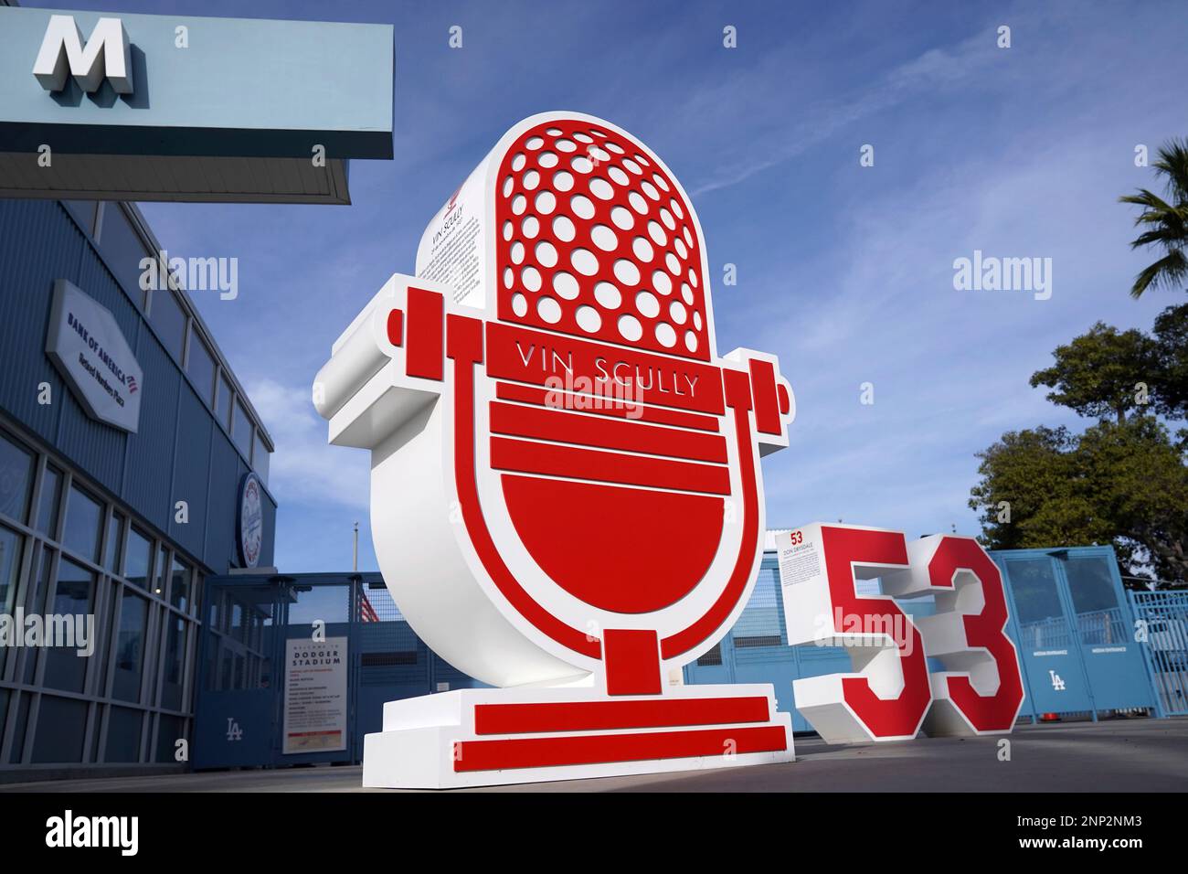 The microphone of Los Angeles Dodgers broadcaster Vin Scully at the ...