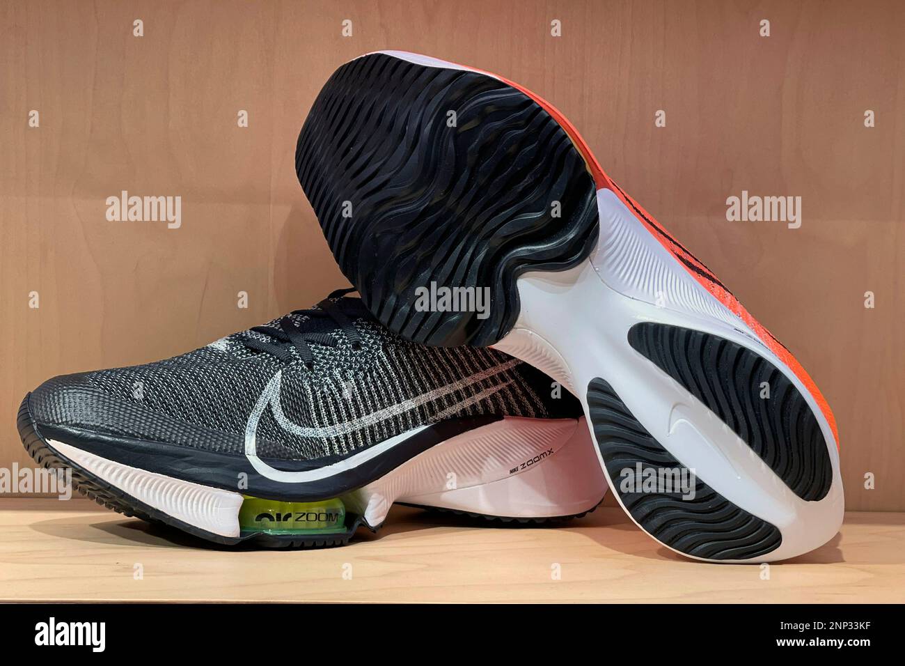 Detailed view of Nike Air Zoom Tempo NEXT% running shoe. (Kirby Lee via ...