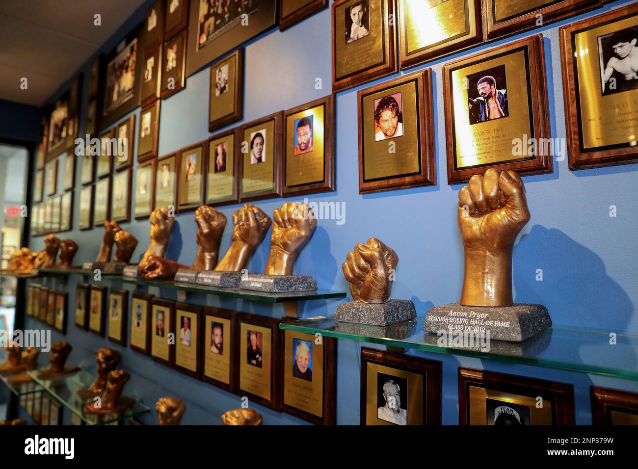 The Florida Boxing Hall of Fame fist castings and inductee plaques are ...