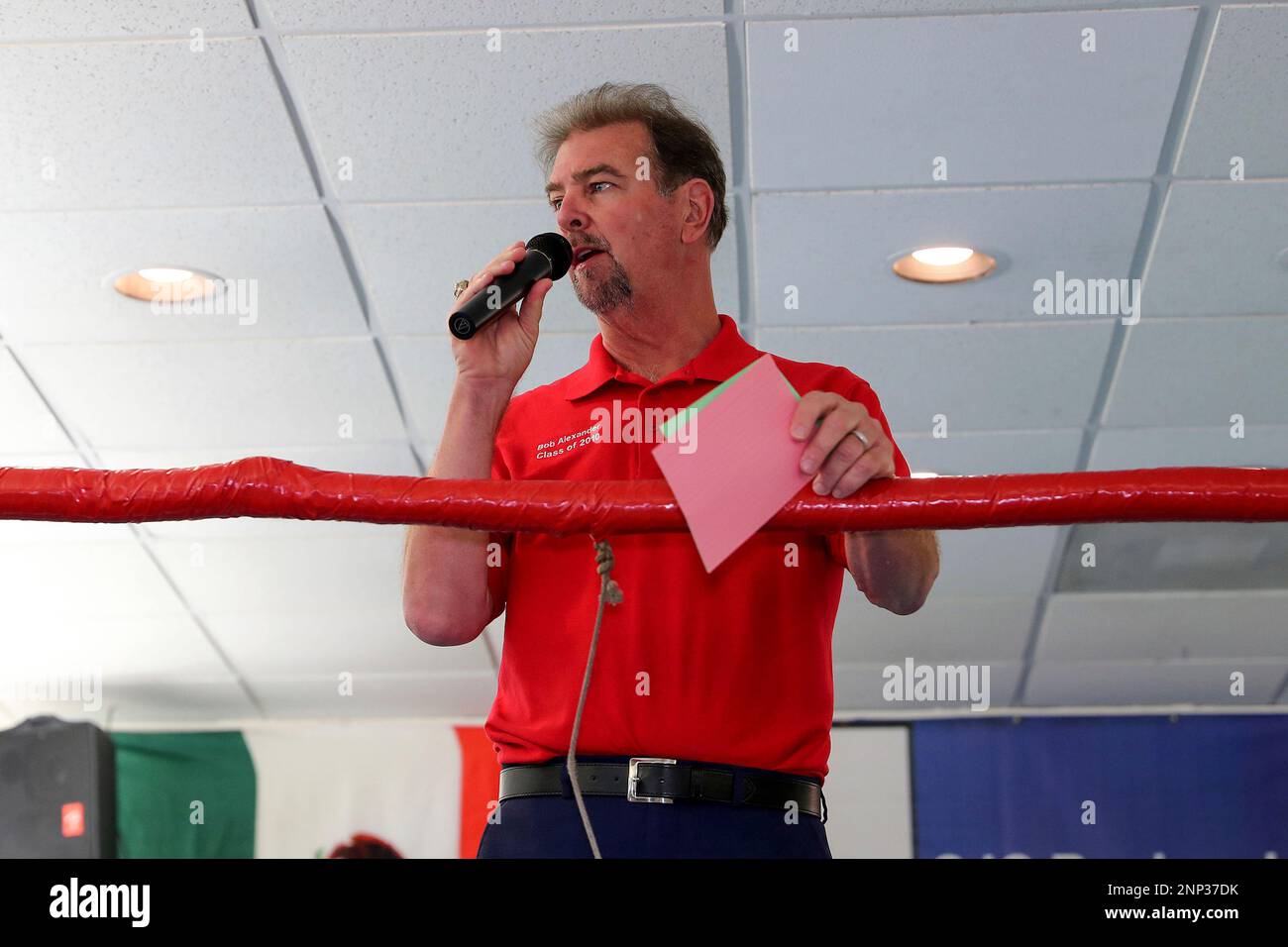 Boxing announcer and Boxing Hall of Fame VP Bob Alexander speaks to the ...