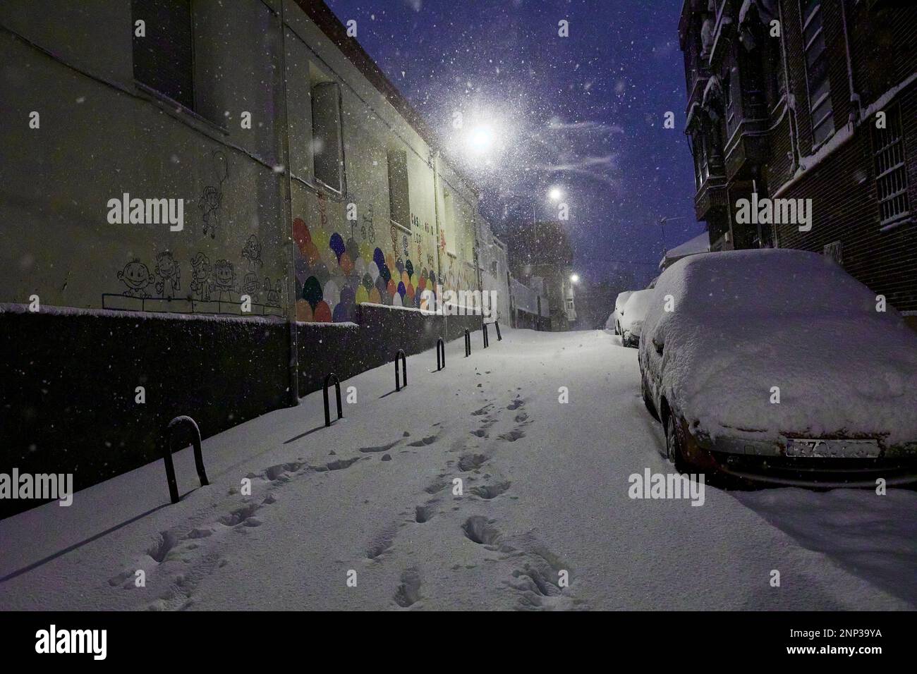 Streets covered with snow due to the Filomena storm, in Madrid (Spain ...