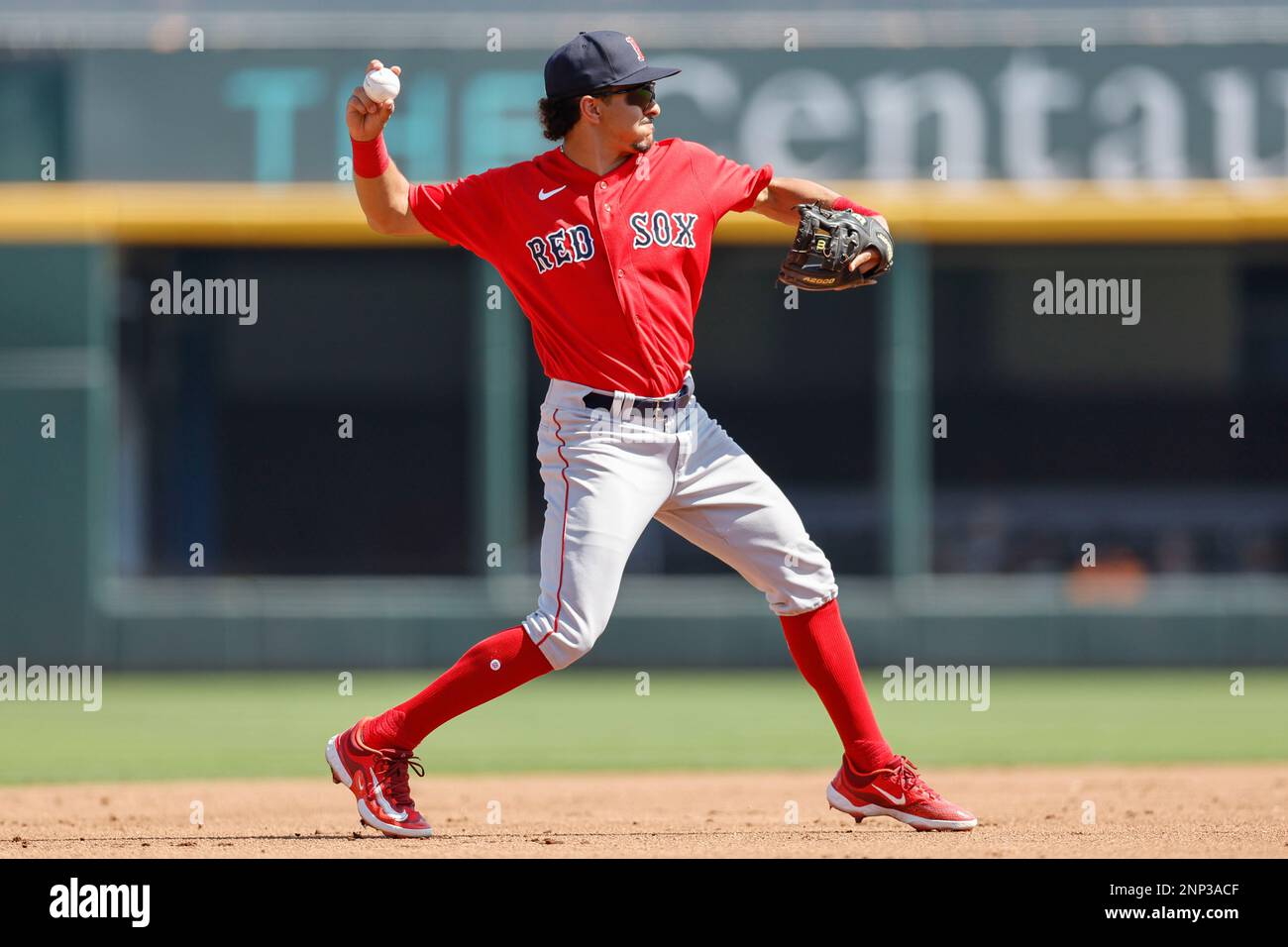 North Port FL USA: Boston Red Sox shortstop David Hamilton (80) throws ...