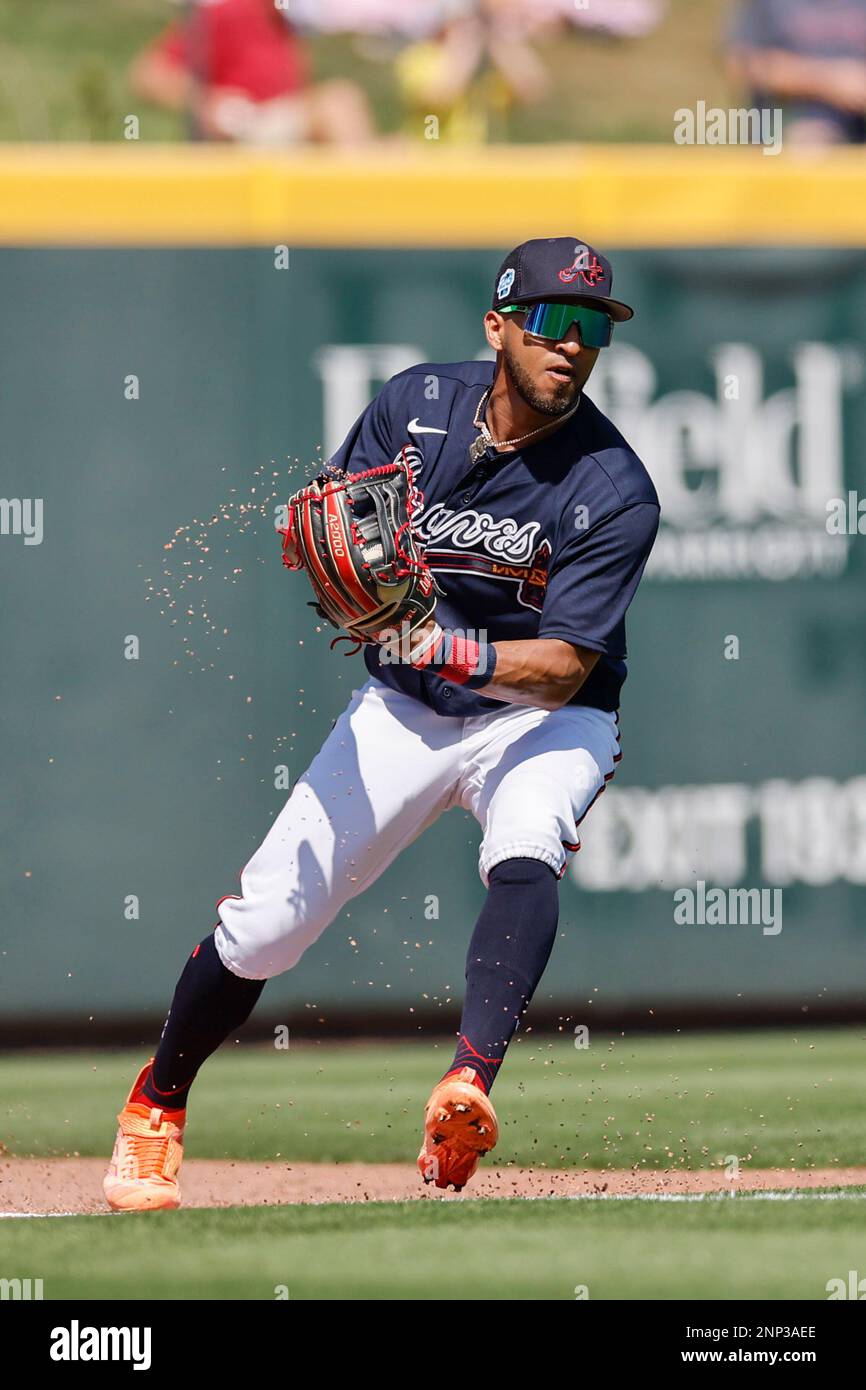North Port FL USA: Atlanta Braves left fielder Eddie Rosario (8) fields ...