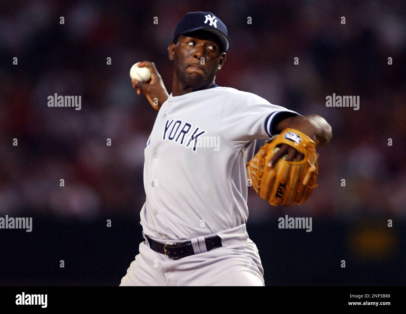 New York Yankees reliever Felix Rodriguez pitches during 8-6 loss to ...