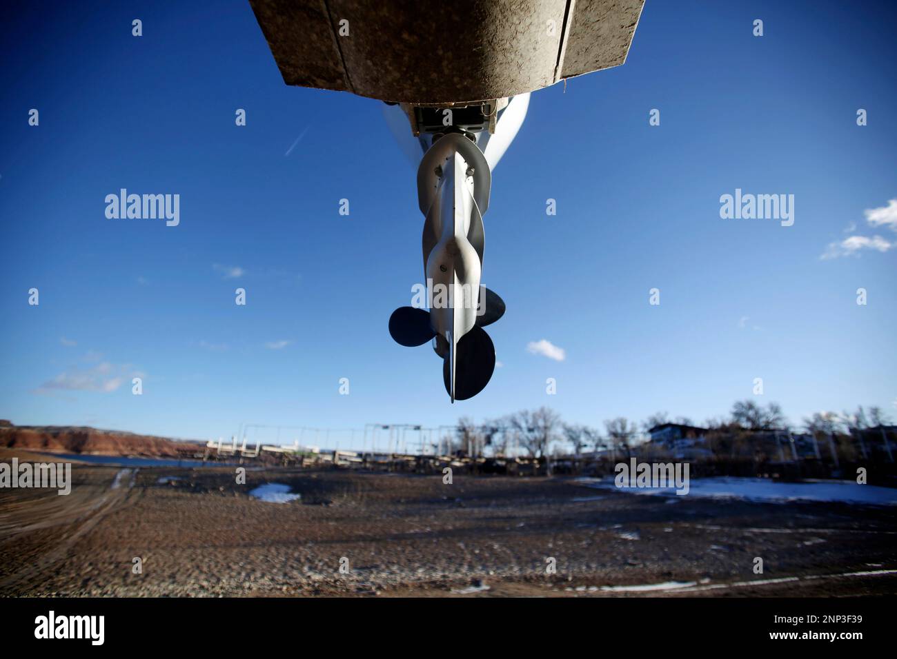 A propeller hangs off a boat docked at Casper Boat Club, Wednesday, Dec ...