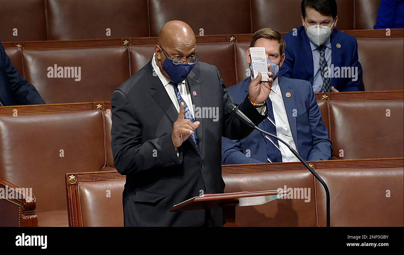 In this image from video, Rep. Dwight Evans, D-Pa., speaks as the House ...