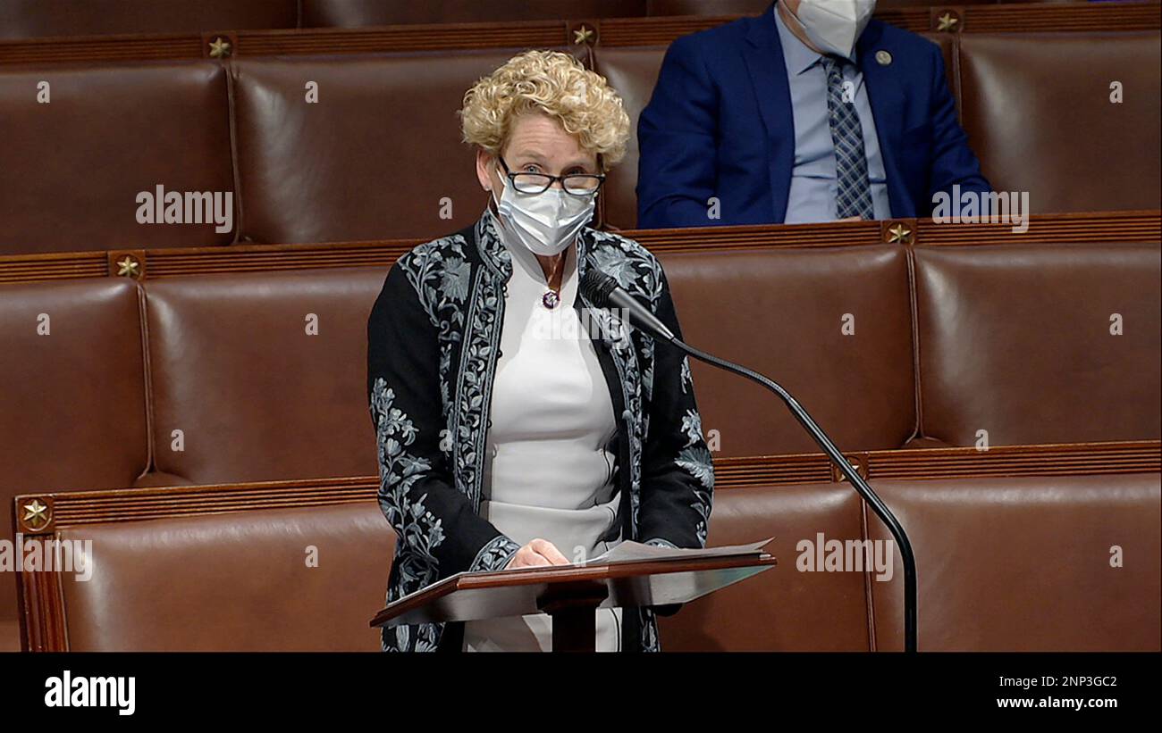 In this image from video, Rep. Chrissy Houlahan, D-Pa., speaks as the ...