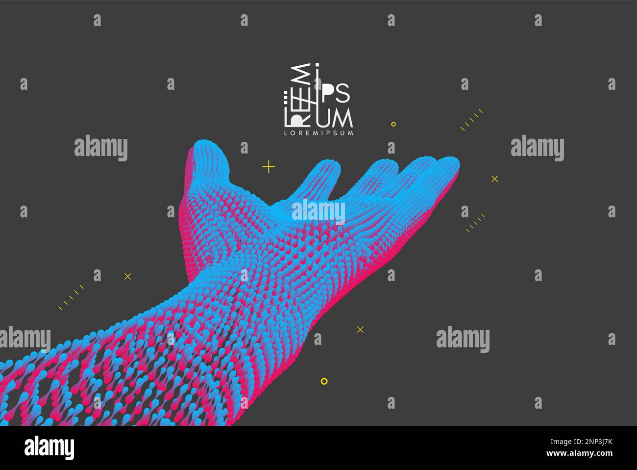 Hand open and ready to help. Human arm giving. Connection structure. 3D ...