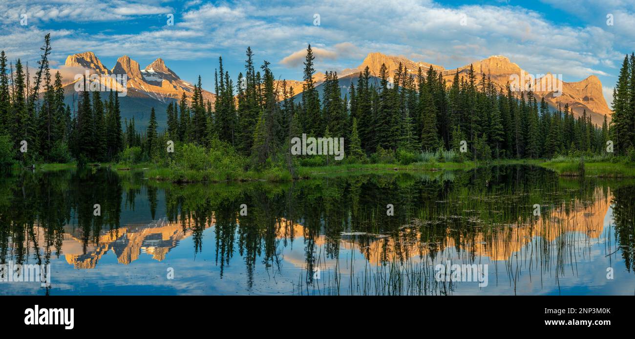 Mount Rundle reflected in Two Jack Lake, Alberta, Canada Stock Photo ...