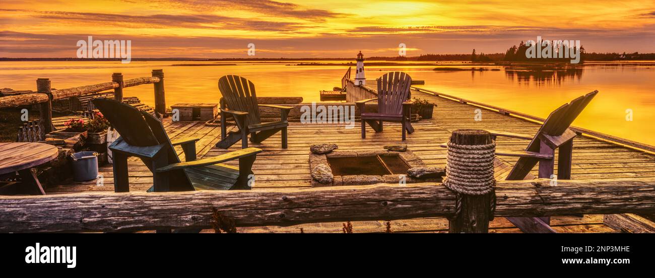 Wooden pier at sunset, Alberta, Canada Stock Photo - Alamy