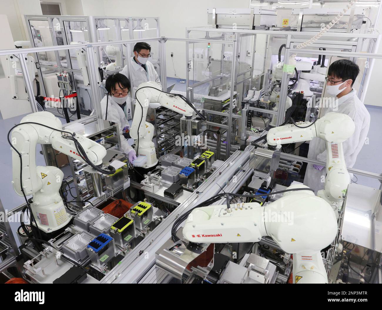 A robot for PCR test under development is pictured at Medicaroid Co. in ...