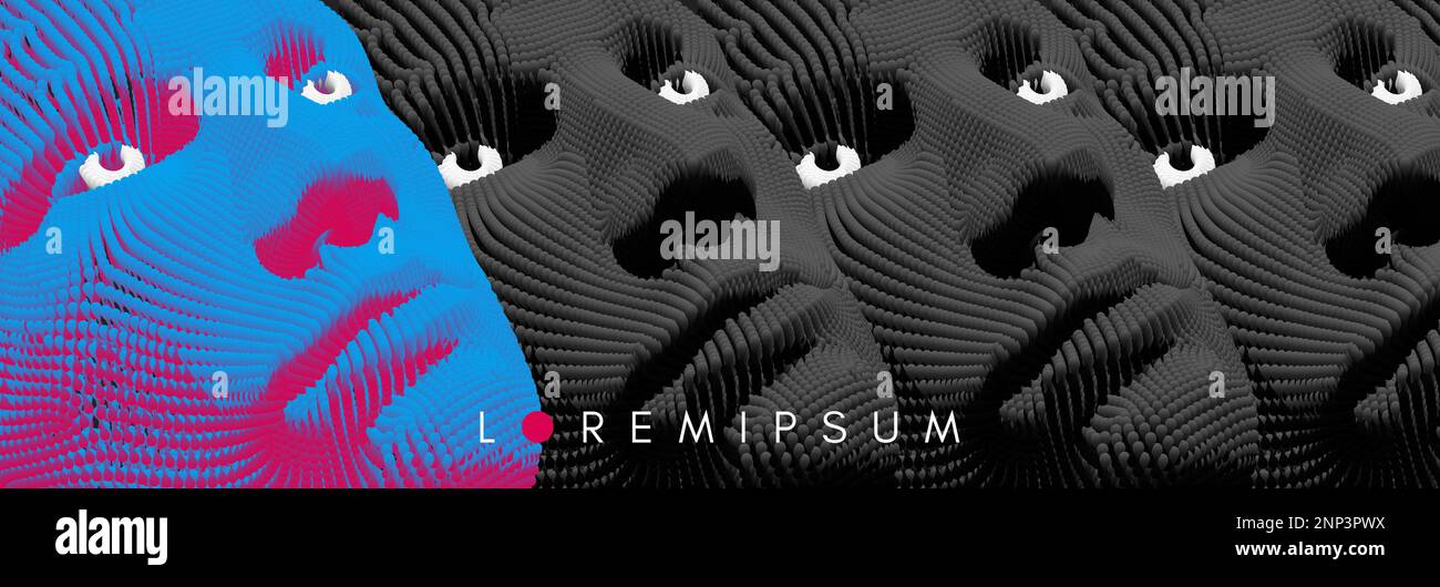 Group of people looking up. Abstract digital human head. Futuristic ...