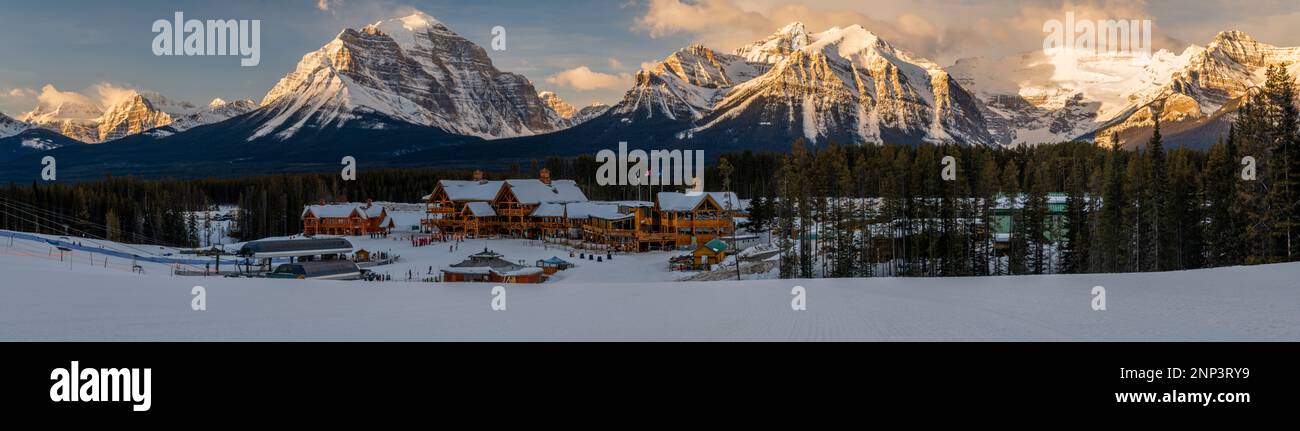 Hotel in mountains, Mount Temple and Fairview, Banff National Park ...