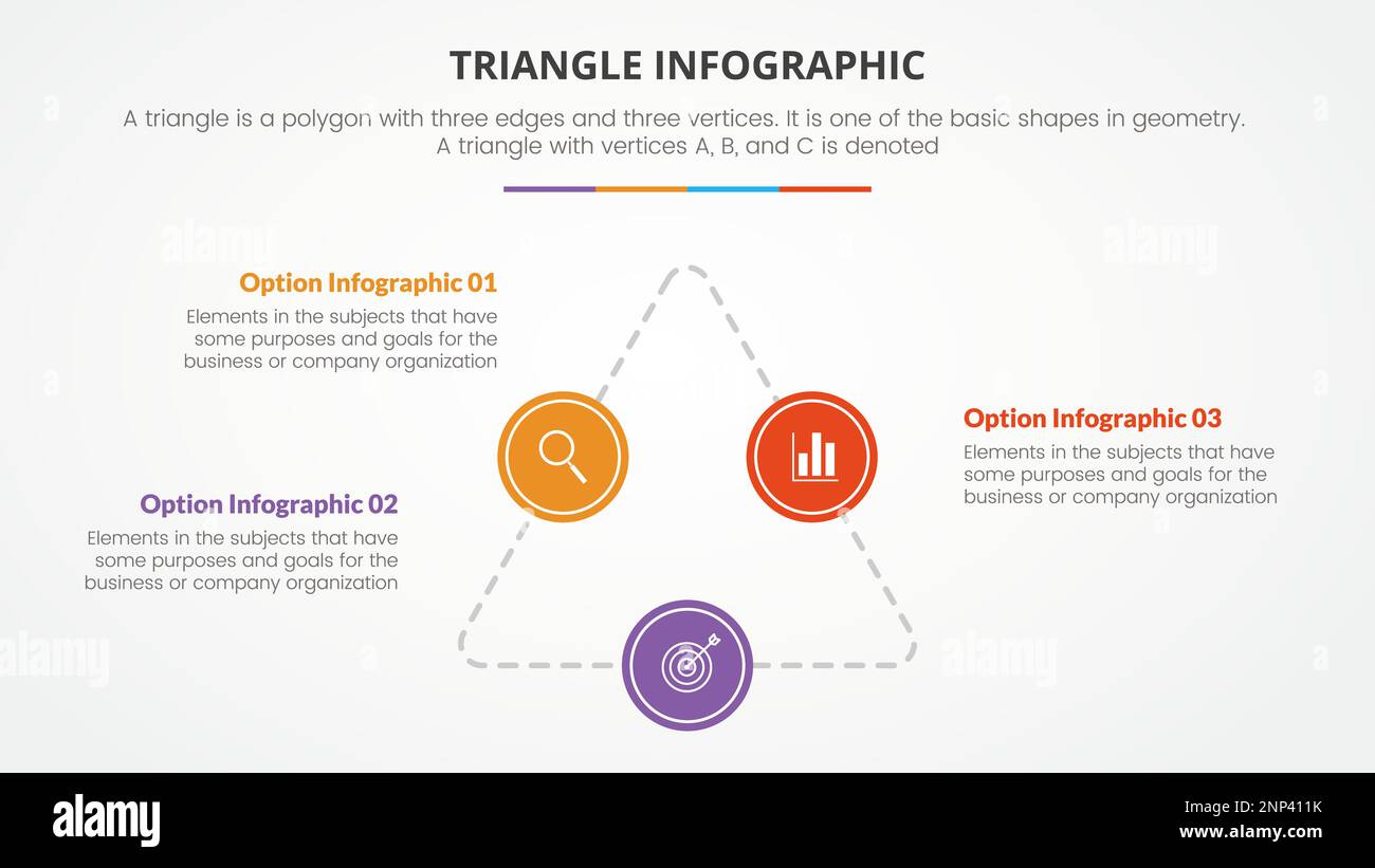 infographic triangle concept for slide presentation with 3 point list ...