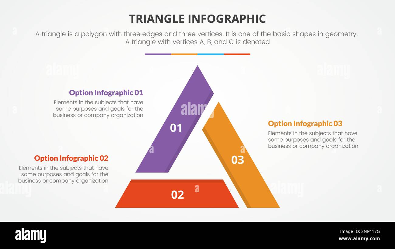 infographic triangle concept for slide presentation with 3 point list with flat style vector ...