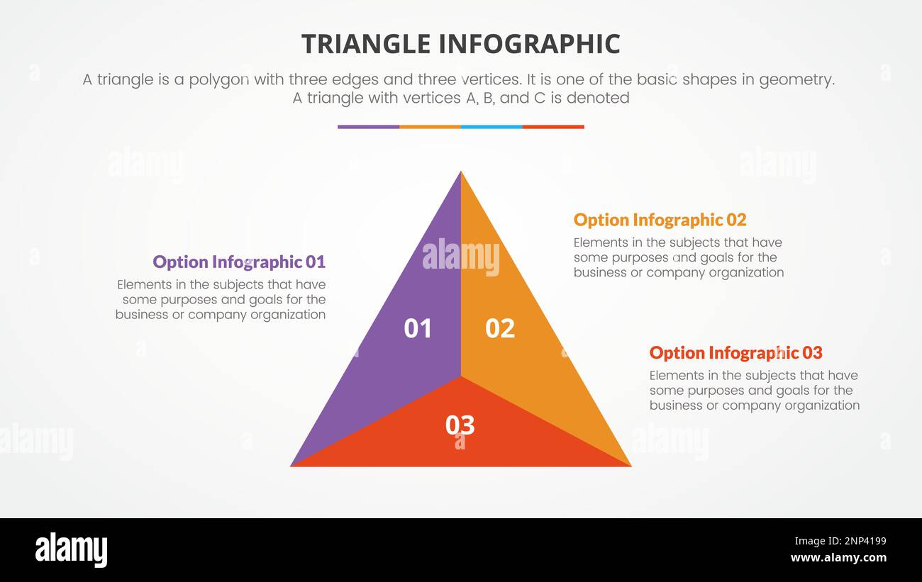 infographic triangle concept for slide presentation with 3 point list with flat style vector ...