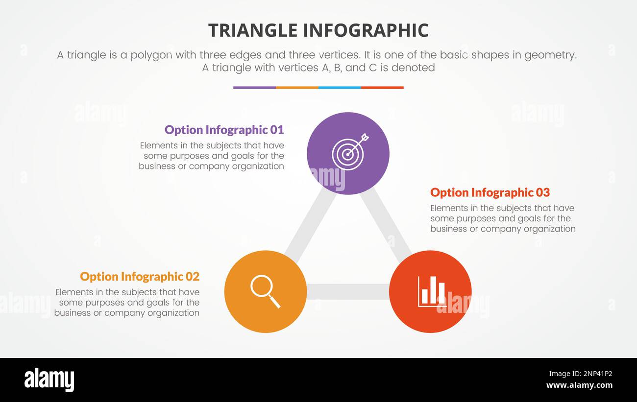 infographic triangle concept for slide presentation with 3 point list with flat style vector ...