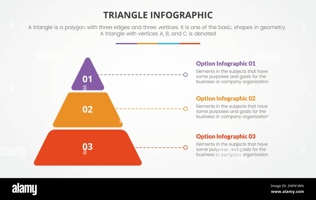 infographic triangle concept for slide presentation with 3 point list with flat style vector ...