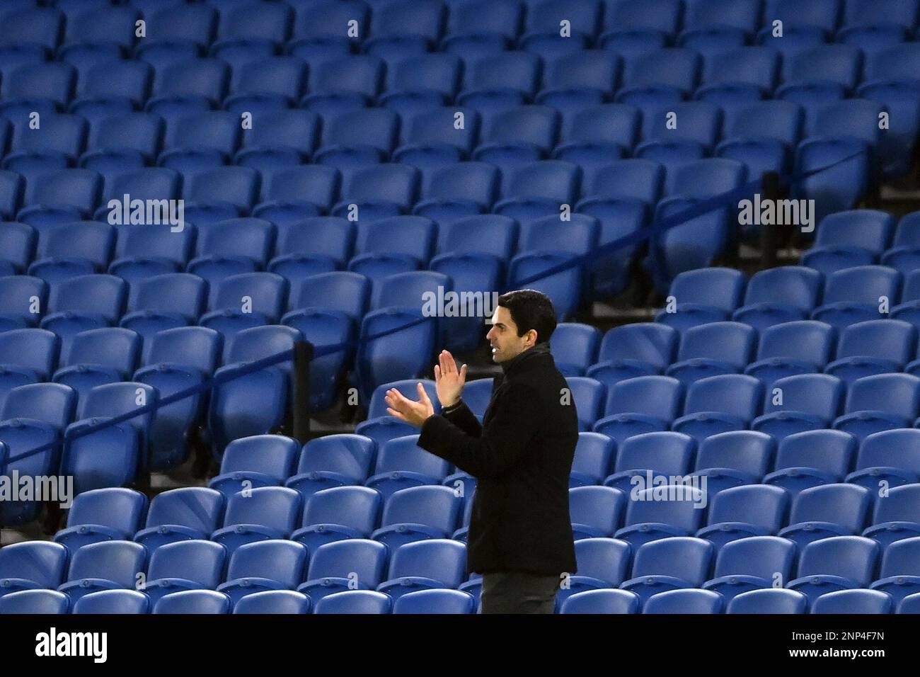 Arsenal's manager Mikel Arteta claps his hands during the English ...