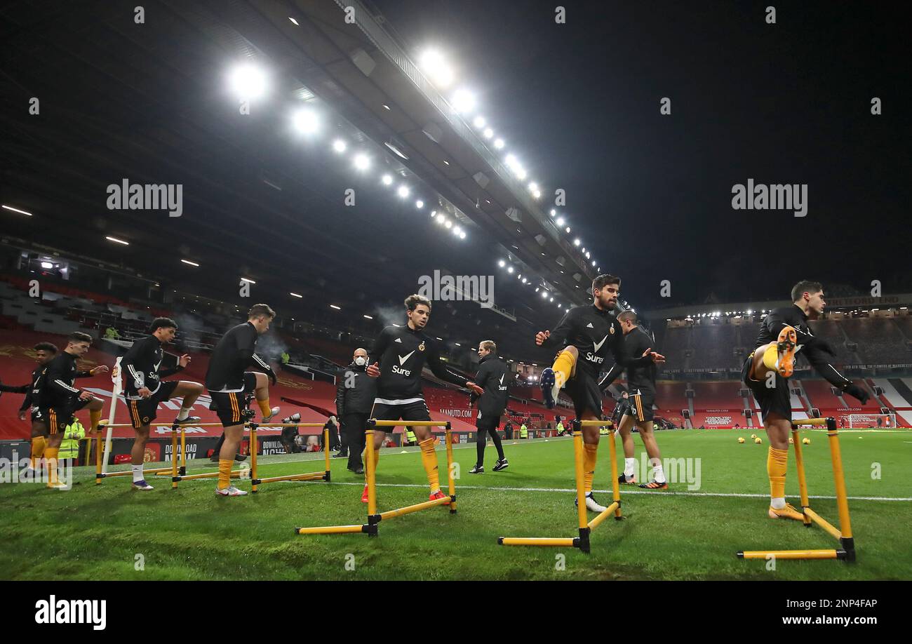 Wolves players warm-up before the English Premier League soccer match ...