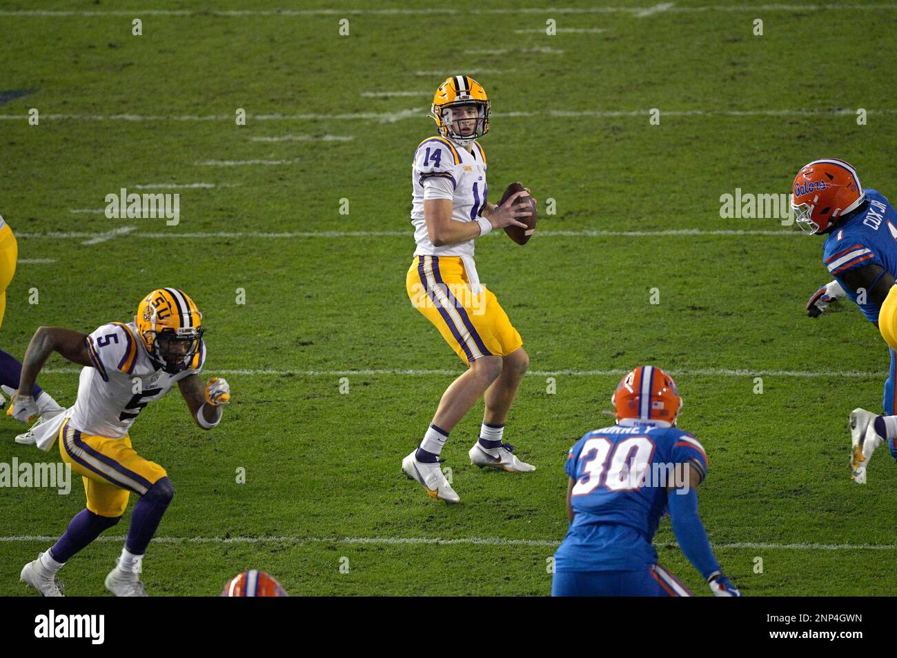 LSU quarterback Max Johnson (14) throws a pass in front of Florida ...