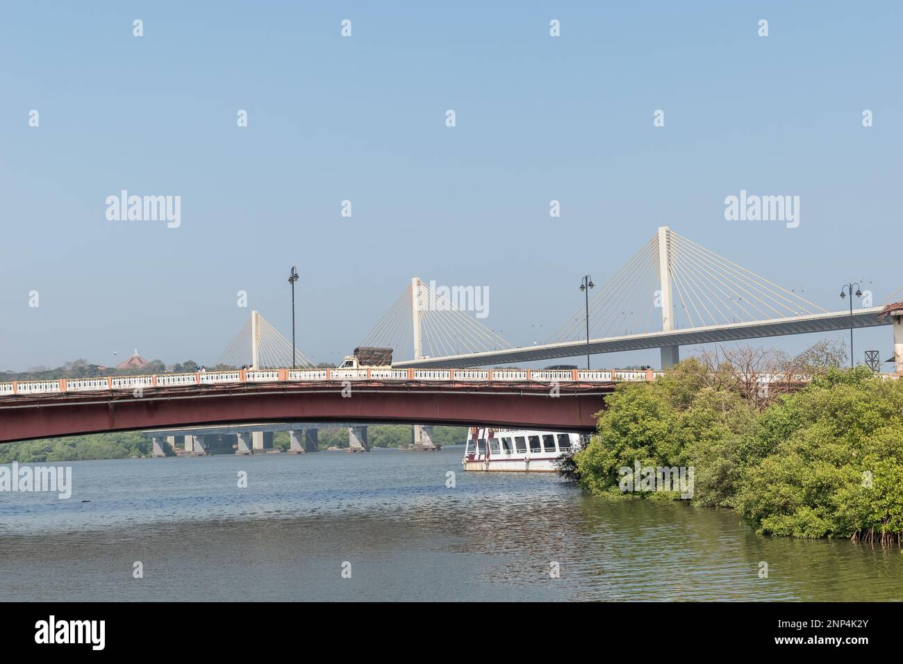 Panjim, Goa, India - January 2023: Bridges across the Mandovi river in ...