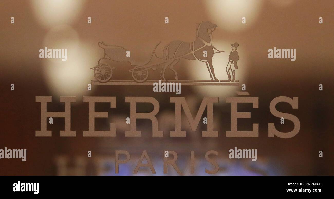 The logo of HERMES is seen at Ginza district in Chuo Ward, Tokyo on ...
