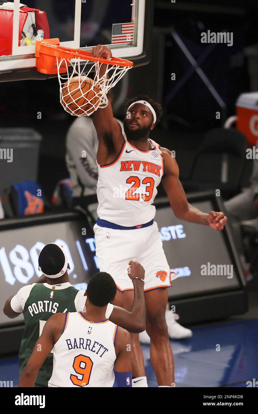 Mitchell Robinson of the New York Knicks dunks the ball against ...