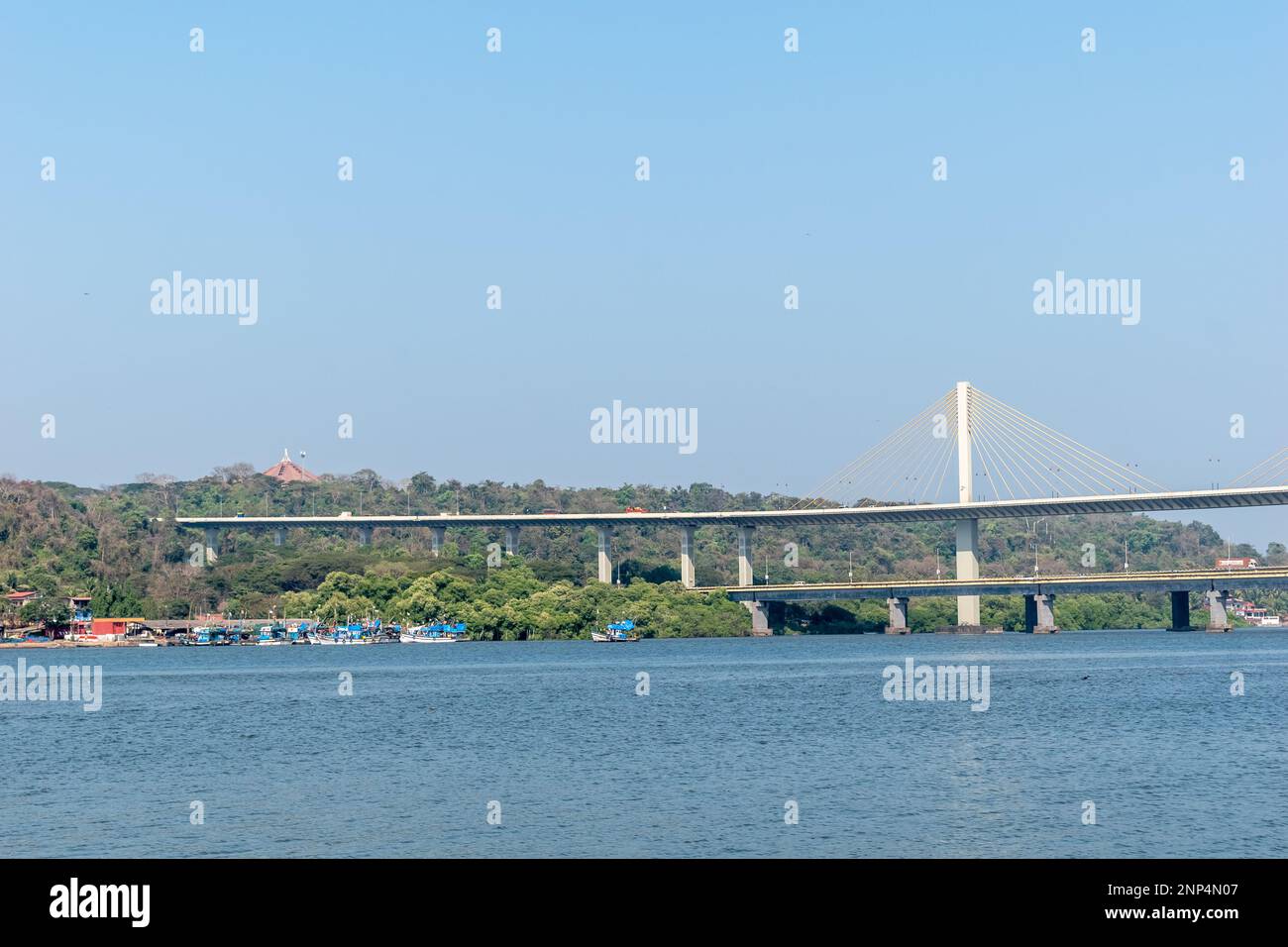 Panjim, Goa, India - January 2023: A view of the cable stayed Atal Setu ...
