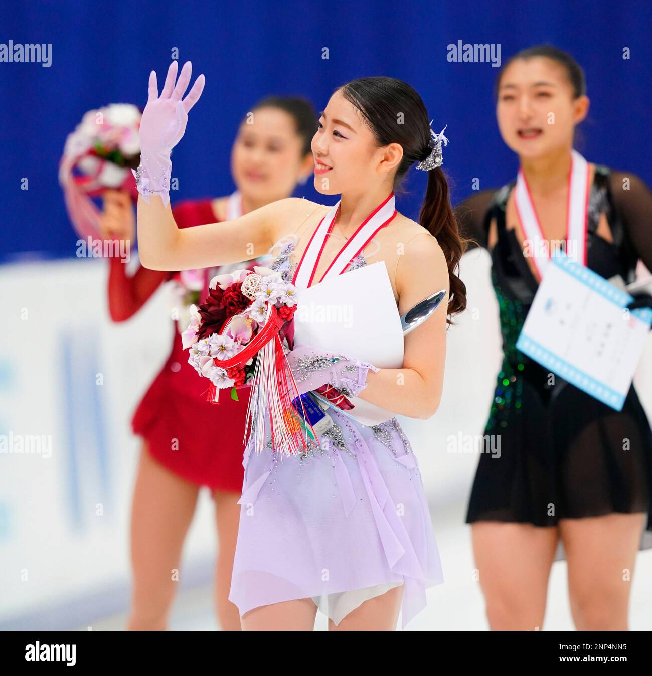 Japanese figure skaters Rika Kihira celebrates after winning the Ladies ...