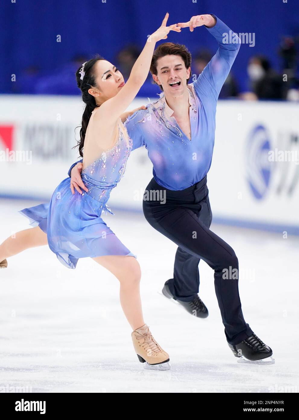 Japanese figure skaters Misato and Takashi Komatsubara perform during ...