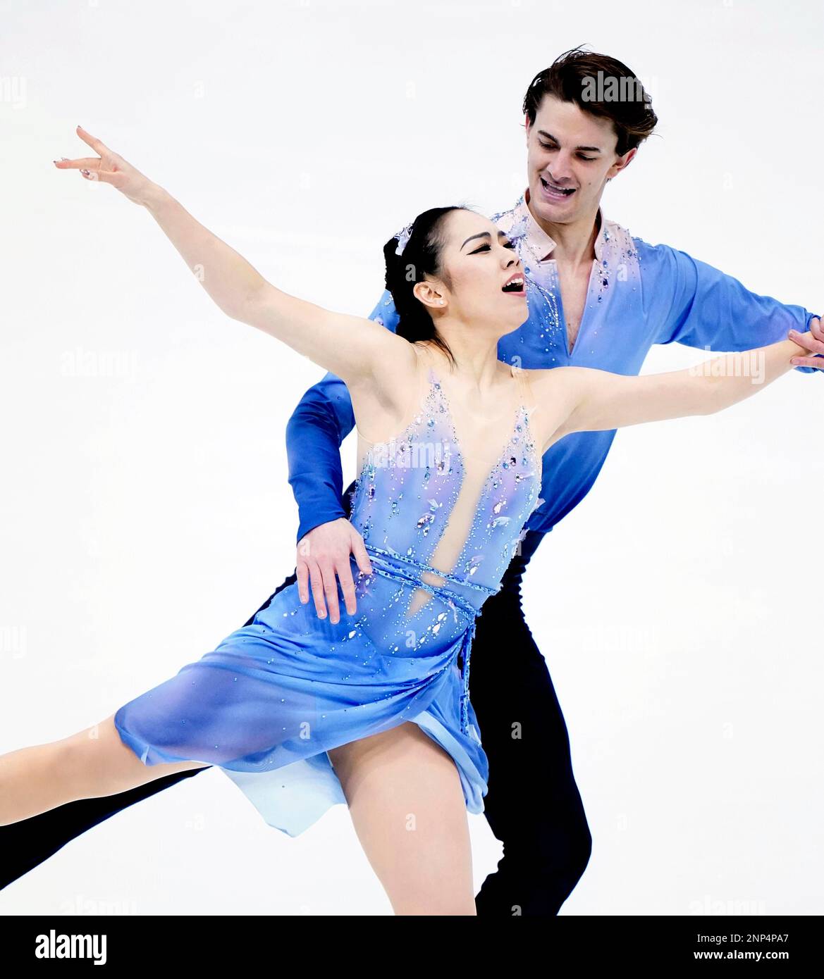 Japanese figure skaters Misato and Takashi Komatsubara perform during ...