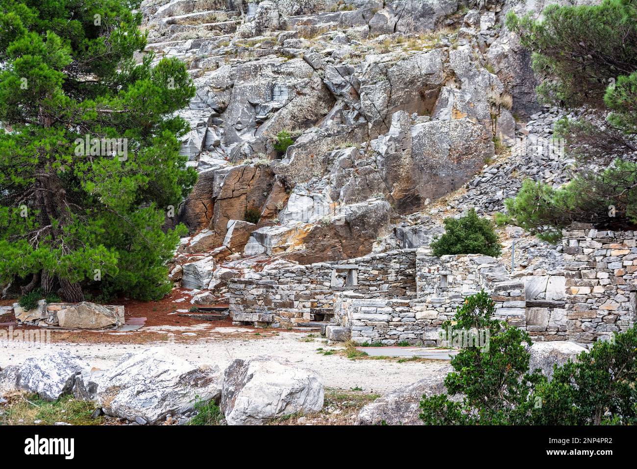 Part of an abandoned Penteli marble quarry in Attika, Greece. Penteli ...
