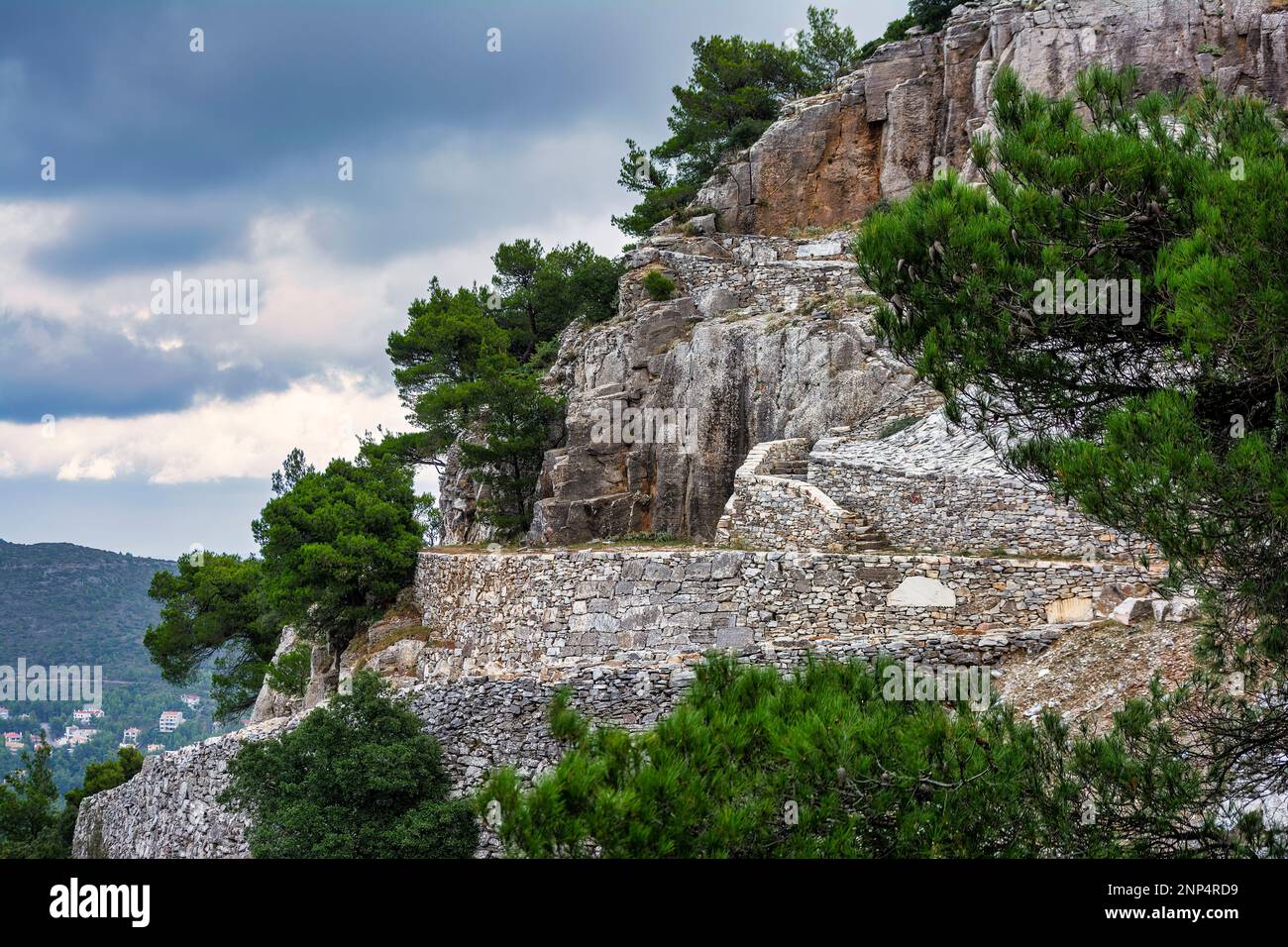 Part of an abandoned Penteli marble quarry in Attika, Greece. Penteli ...