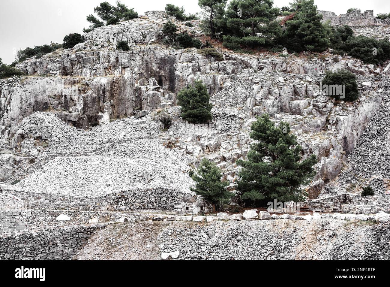 Part of an abandoned Penteli marble quarry in Attika, Greece. Penteli ...