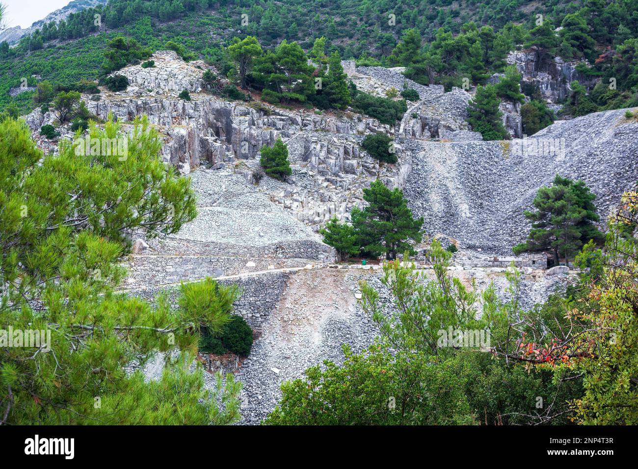 Part of an abandoned Penteli marble quarry in Attika, Greece. Penteli ...