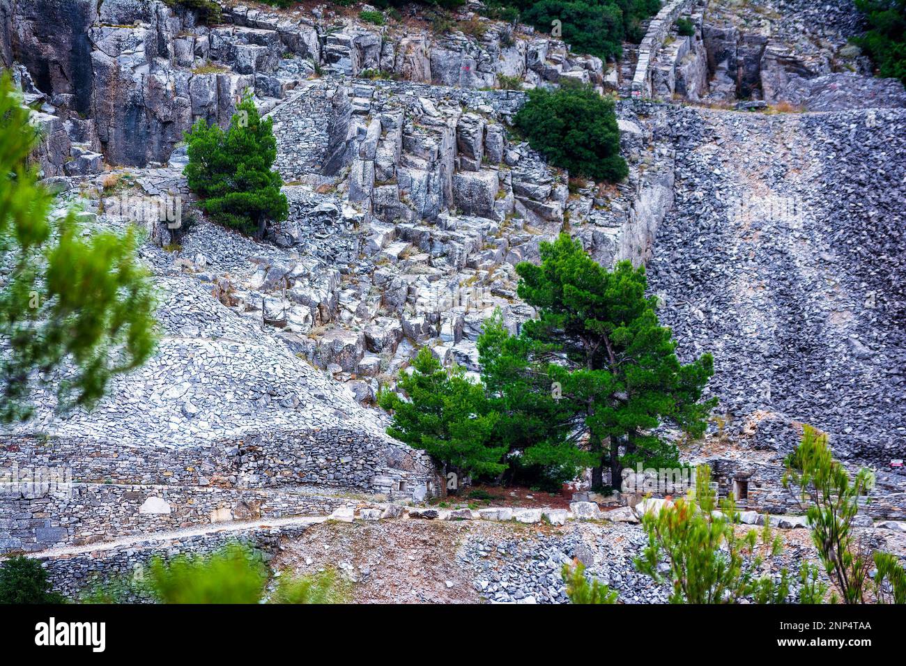Part of an abandoned Penteli marble quarry in Attika, Greece. Penteli ...