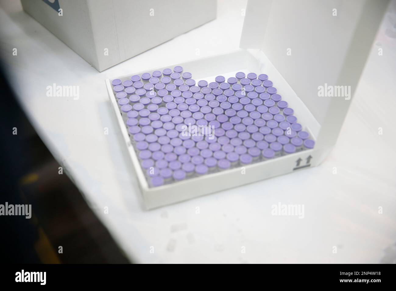 Box with the doses of the vaccine developed by the laboratories, Pfizer ...