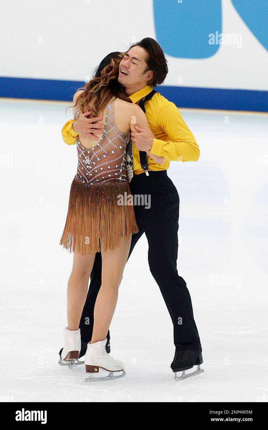 Japanese figure skaters Daisuke Takahashi and Kana Muramoto perform during the Rhythm Danceof ...