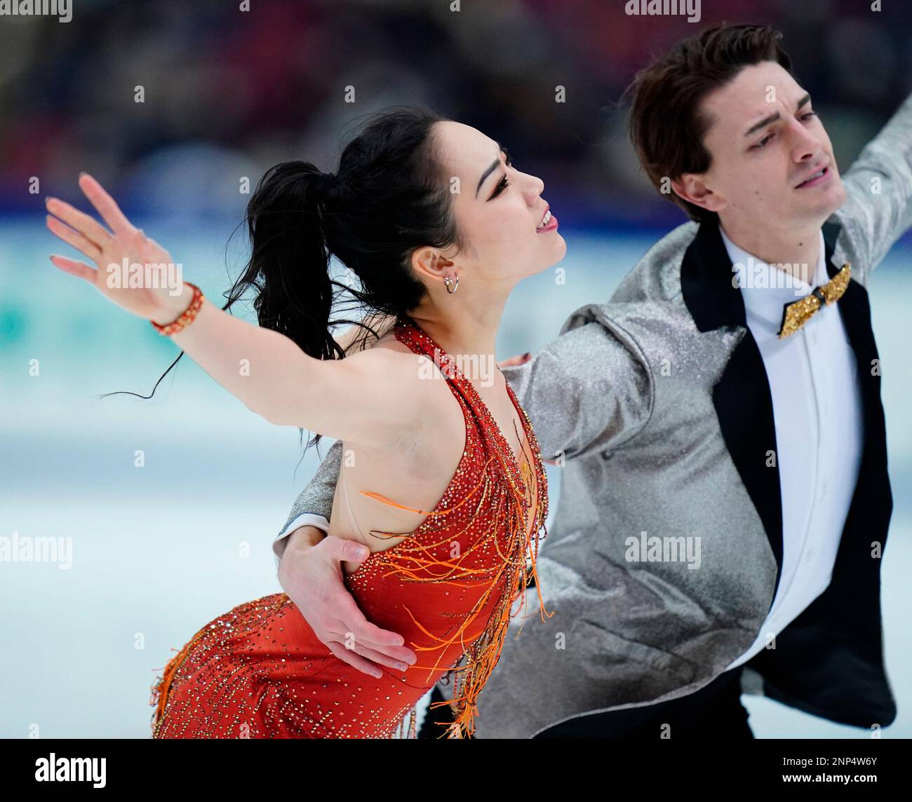 Japanese figure skaters Misato and Takashi Komatsubara perform during ...