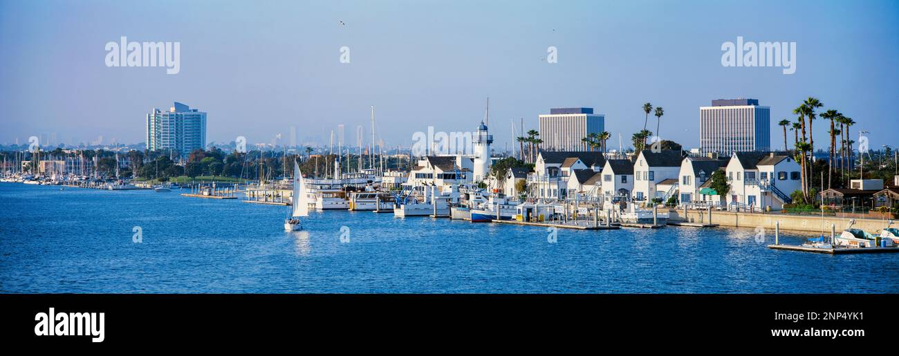 Boats docked in harbor, Ports O Call, Marina Del Rey, Century City ...