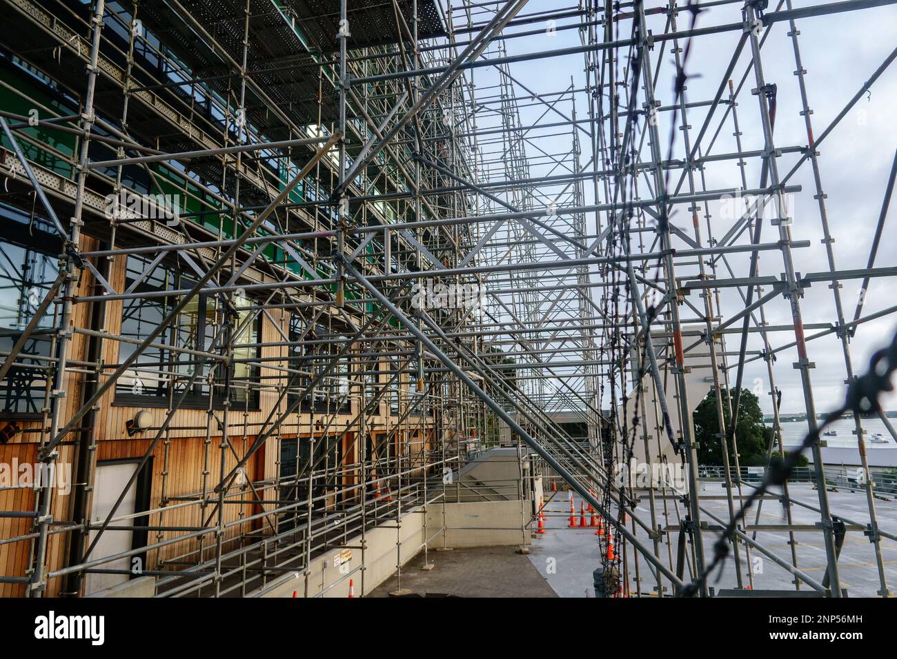Maze of industrial construction scaffolding on building site in city ...