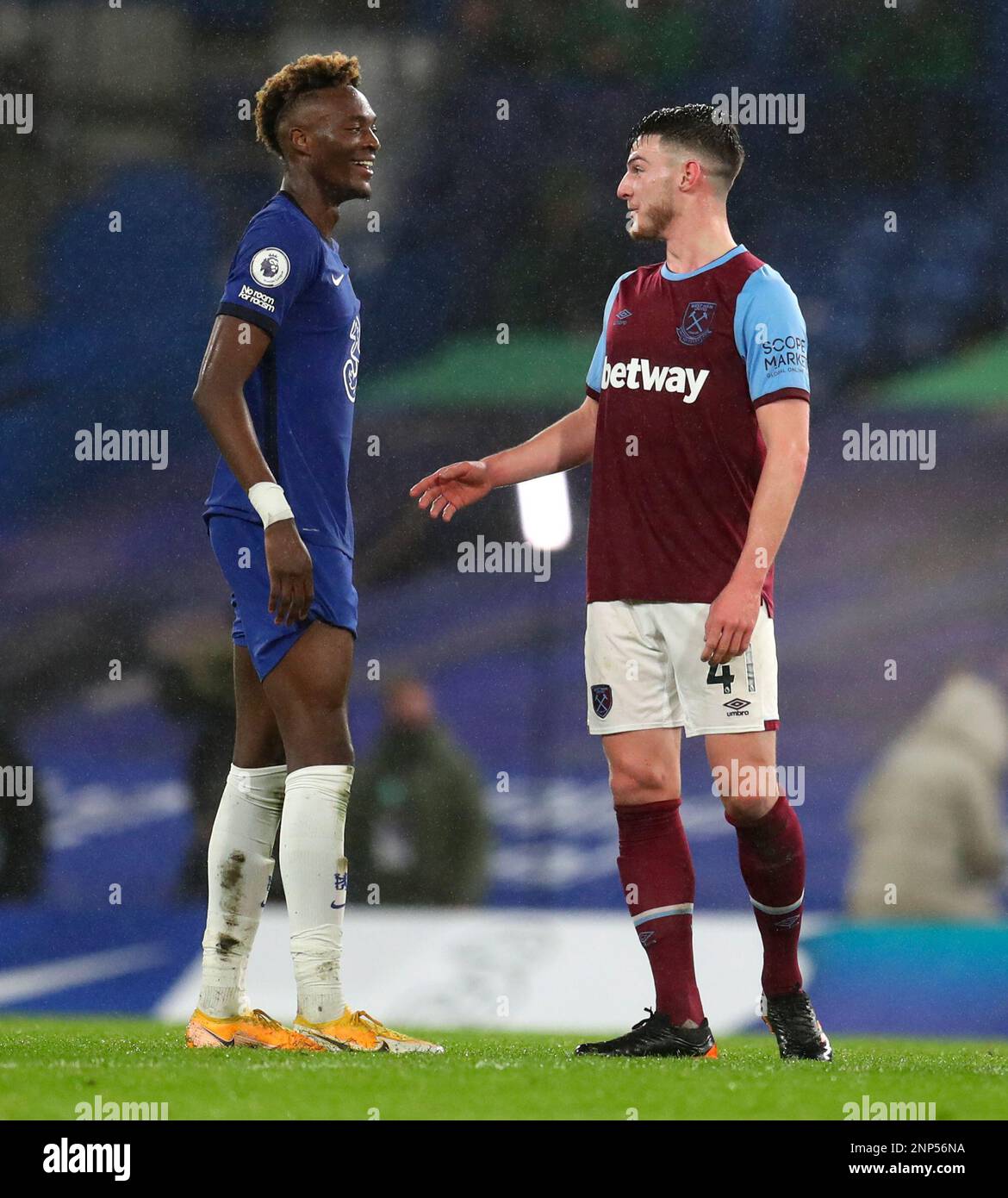 Chelsea's Tammy Abraham, left, and West Ham's Declan Rice talk ...